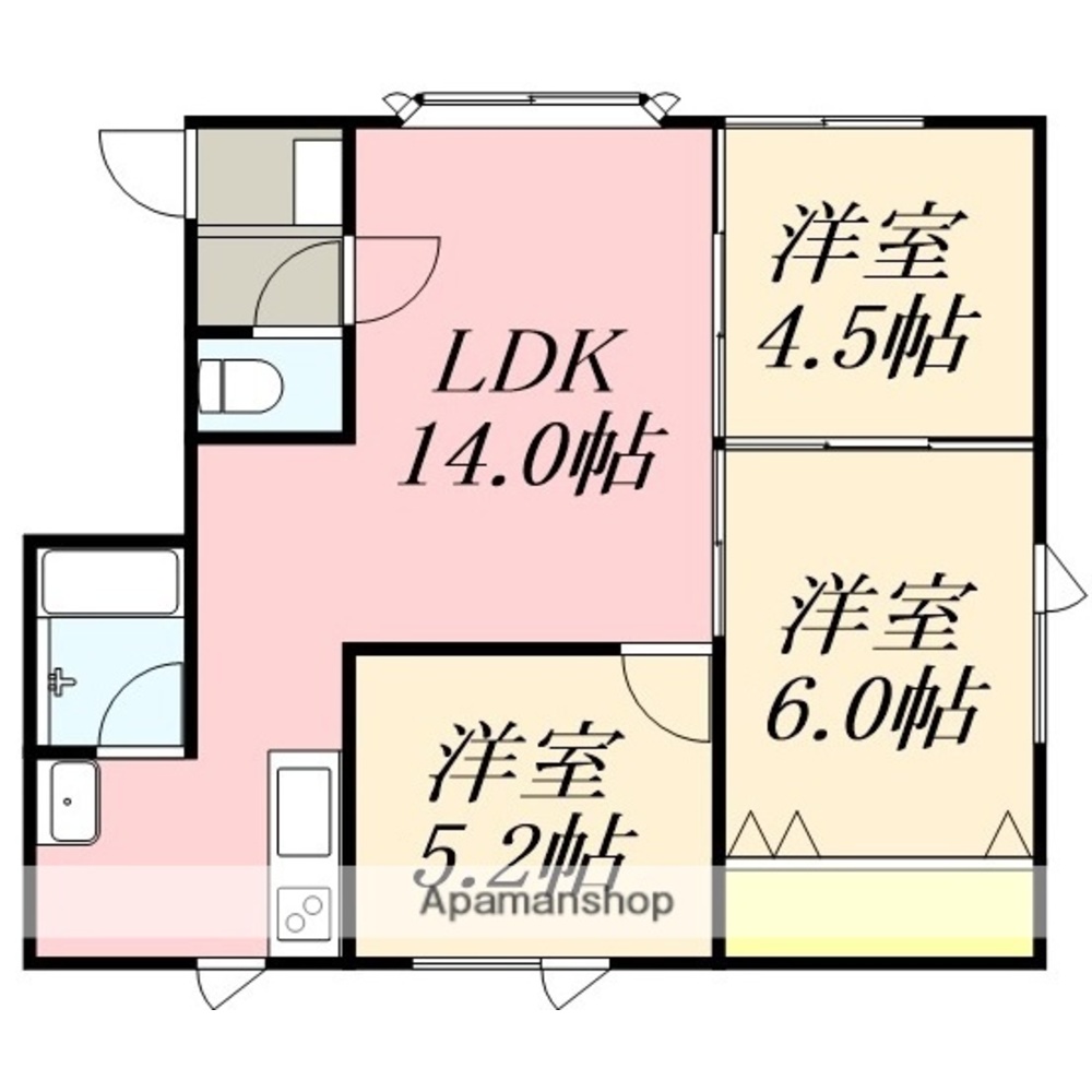 サンハイム吉川I 北海道函館市吉川町 (5.5万円／3LDK (洋6 洋5.2 洋4.5 LDK14)／57.97㎡)｜賃貸物件(賃貸マンション・アパート・一戸建て)の住宅情報・お部屋探しなら ...