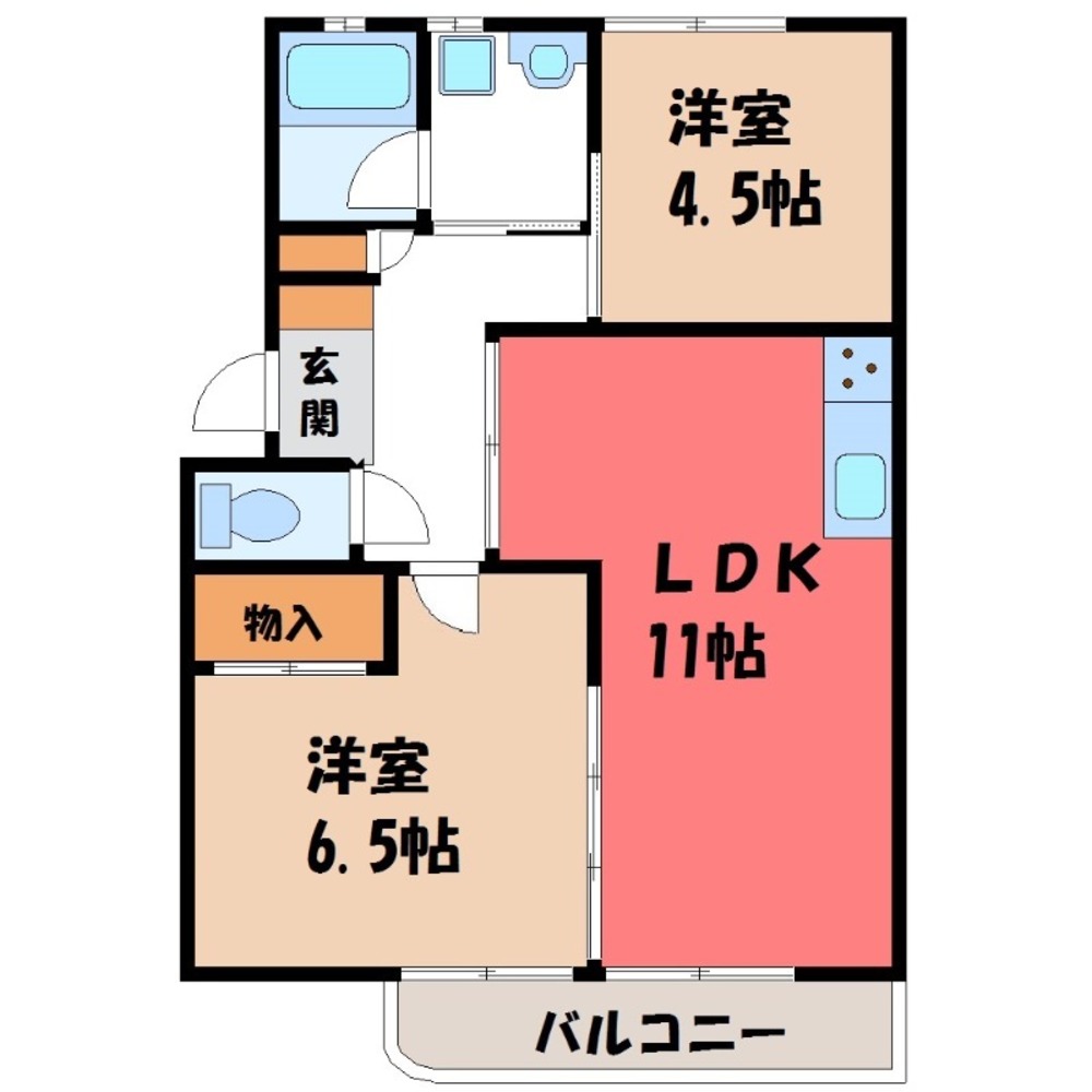 ロワールレジデンス III 栃木県宇都宮市宝木町2 (4.9万円／2LDK (洋6.5 洋4.5 LDK13)／51.15㎡)｜賃貸物件(賃貸マンション・アパート・一戸建て)の住宅情報・お ...