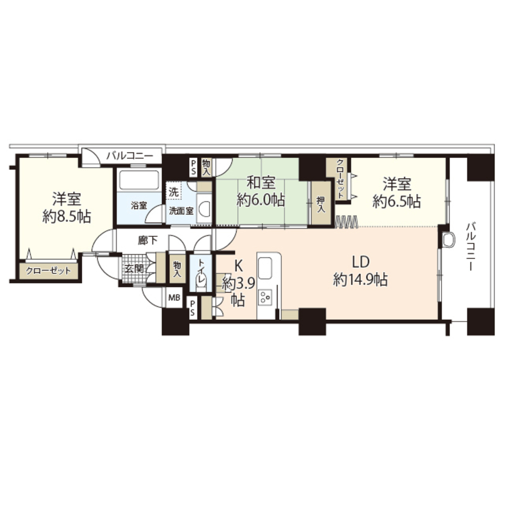 ルミナス小町トゥールドボヌール(1402) 広島県広島市中区小町 (18万円／3LDK (和6 洋8.5 洋6.5 LDK18.8)／89.25㎡)｜賃貸物件(賃貸マンション・アパート・一戸 ...