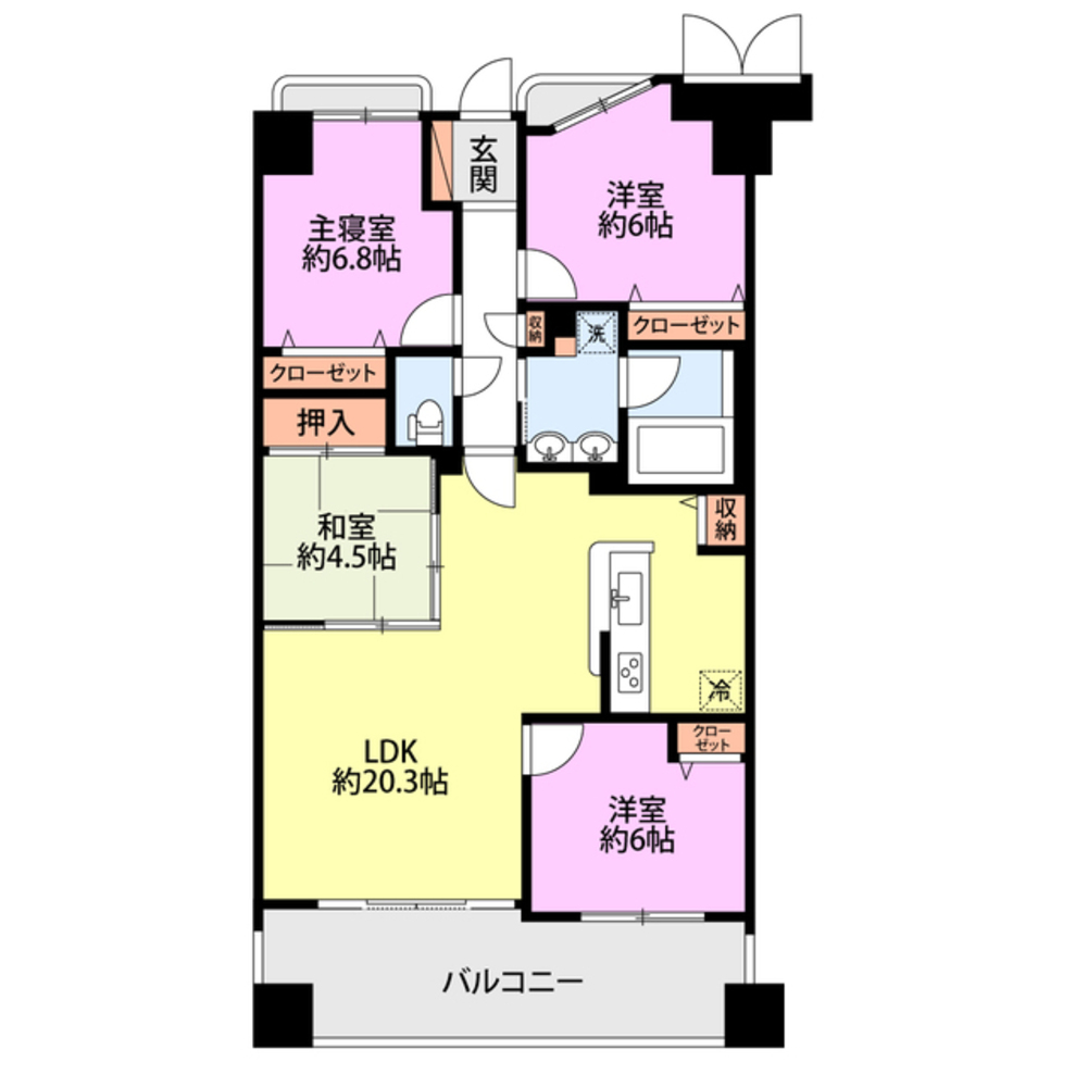 アップルガーデン ウエスト 新潟県新潟市中央区川岸町2 (16.8万円／4LDK (和4.5 洋6.8 洋6 洋6 LDK20.3)／87.82㎡)｜賃貸物件(賃貸マンション・アパート・一戸 ...