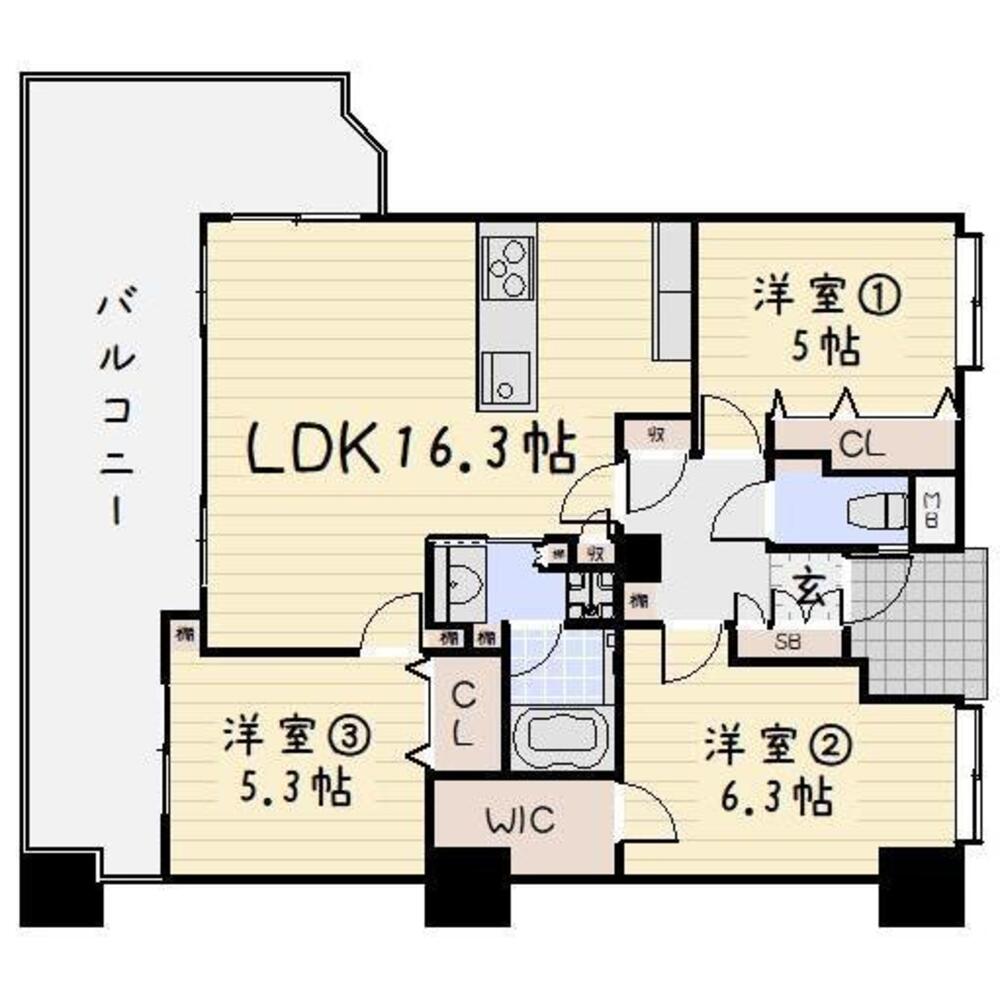 オークランド小倉原町通り 福岡県北九州市小倉北区金田1 (14万円／3LDK (洋6.3 洋5.3 洋5 LDK16.3)／103.38㎡)｜賃貸物件(賃貸マンション・アパート・一戸建て)の ...