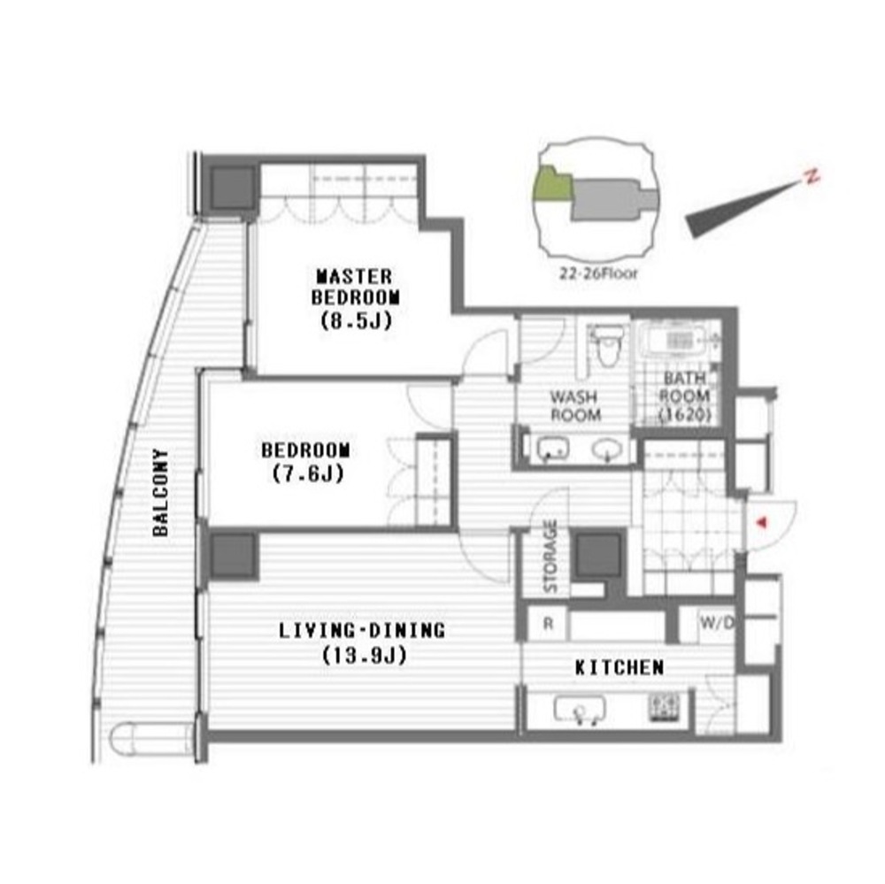 東京メトロ日比谷線 神谷町駅 地上42階建て（地下4階付き） 築24年 東京都港区愛宕2 (97万円／2LDK (洋8.5 洋7.6 LD13.9)／90.1㎡)｜賃貸物件(賃貸マンション ...