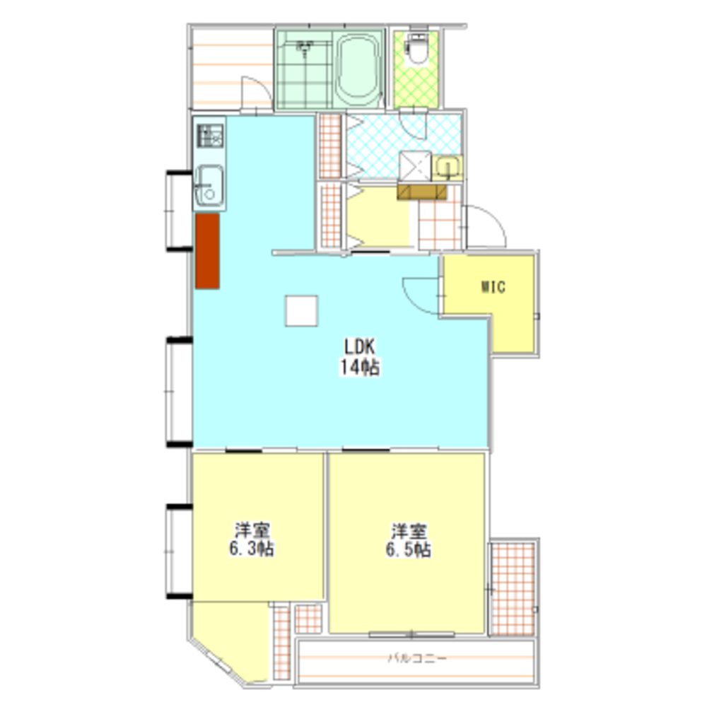 大開ビル 山口県岩国市麻里布町6 (6.3万円／2LDK (洋6.5 洋6.3 LDK14)／63.5㎡)｜賃貸物件(賃貸マンション・アパート・一戸建て)の住宅情報・お部屋探しならYahoo!不動産