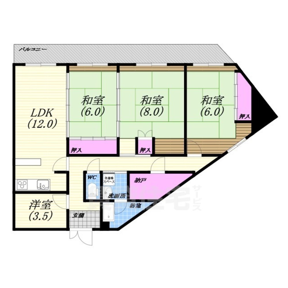 阪急甲陽線 苦楽園口駅 地上3階建て 築37年 兵庫県西宮市菊谷町 (13.5万円／4SLDK (和8 和6 洋5 洋5 LDK12.0)／113.8㎡)｜賃貸物件(賃貸マンション・アパート ...