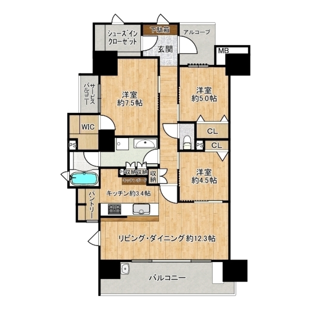 サーパス葵日出町 静岡県静岡市葵区日出町 (18万円／3LDK (洋7.5 洋5 洋4.5 K3.4)／86.16㎡)｜賃貸物件(賃貸マンション・アパート・一戸建て)の住宅情報・お部屋探しなら ...
