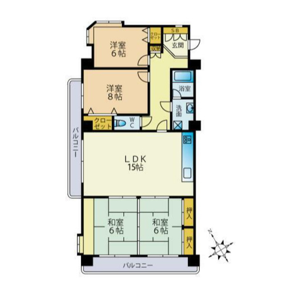 イマージュ安部山公園 福岡県北九州市小倉南区湯川4 (6.3万円／4LDK (和6 和6 洋8 洋6 LDK15.0)／93.83㎡)｜賃貸物件(賃貸マンション・アパート・一戸建て)の住宅情報 ...