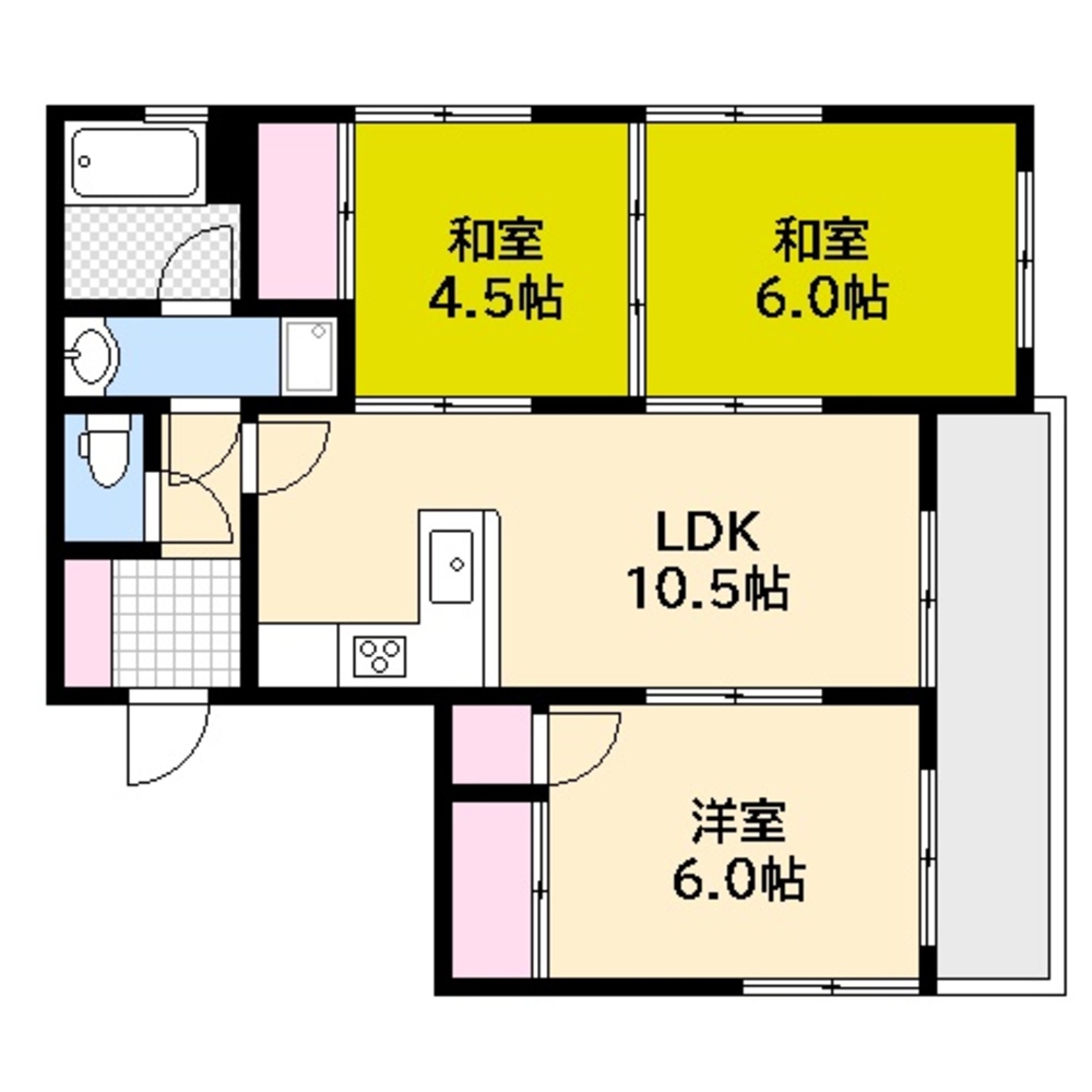 山陽本線（JR西日本） 西広島駅 7階建 築41年 広島県広島市西区己斐本町1 (6万円／3LDK (和6 和4.5 洋6 LDK10.5)／63.18㎡)｜賃貸物件(賃貸マンション・アパート ...