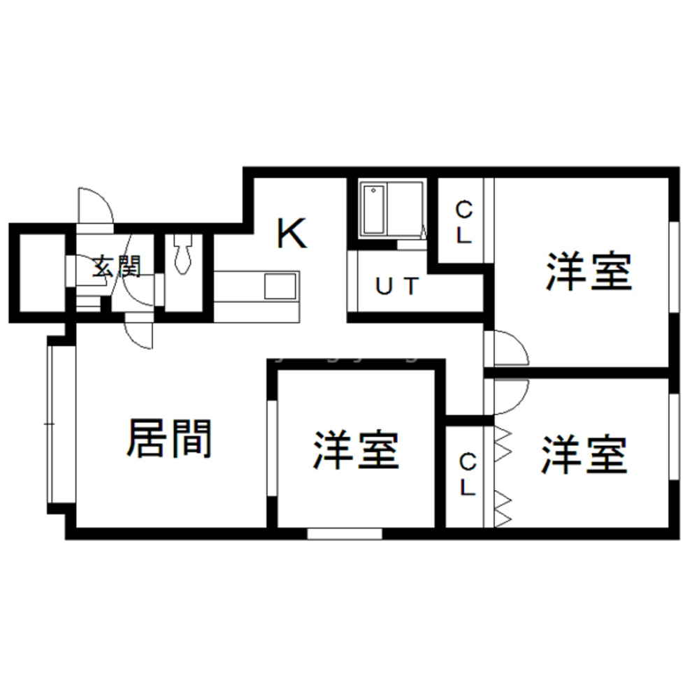 クレールB 北海道旭川市新富二条2 (5.7万円／3LDK (洋8 洋6 洋6 LD11K2.5)／84.26㎡)｜賃貸物件(賃貸マンション・アパート・一戸建て)の住宅情報・お部屋探しなら ...