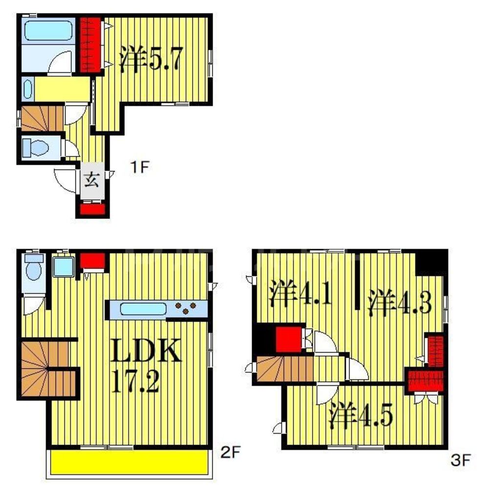 総武線 東船橋駅 地上3階建 築5年 千葉県船橋市宮本6 (19.8万円／4LDK (洋5.7 洋4.5 洋4.3 洋4.1 LDK17.2)／80.61㎡)｜賃貸物件(賃貸マンション ...