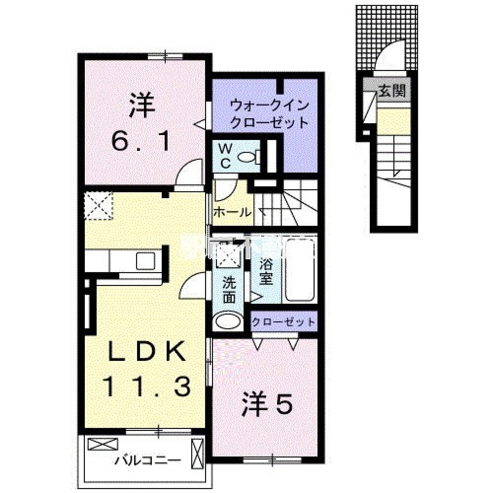 グリーンライズII 福岡県糟屋郡宇美町明神坂3 (8.4万円／2LDK (洋6.1 洋5 LDK11.3)／57.54㎡)｜賃貸物件(賃貸マンション・アパート・一戸建て)の住宅情報・お部屋探し ...