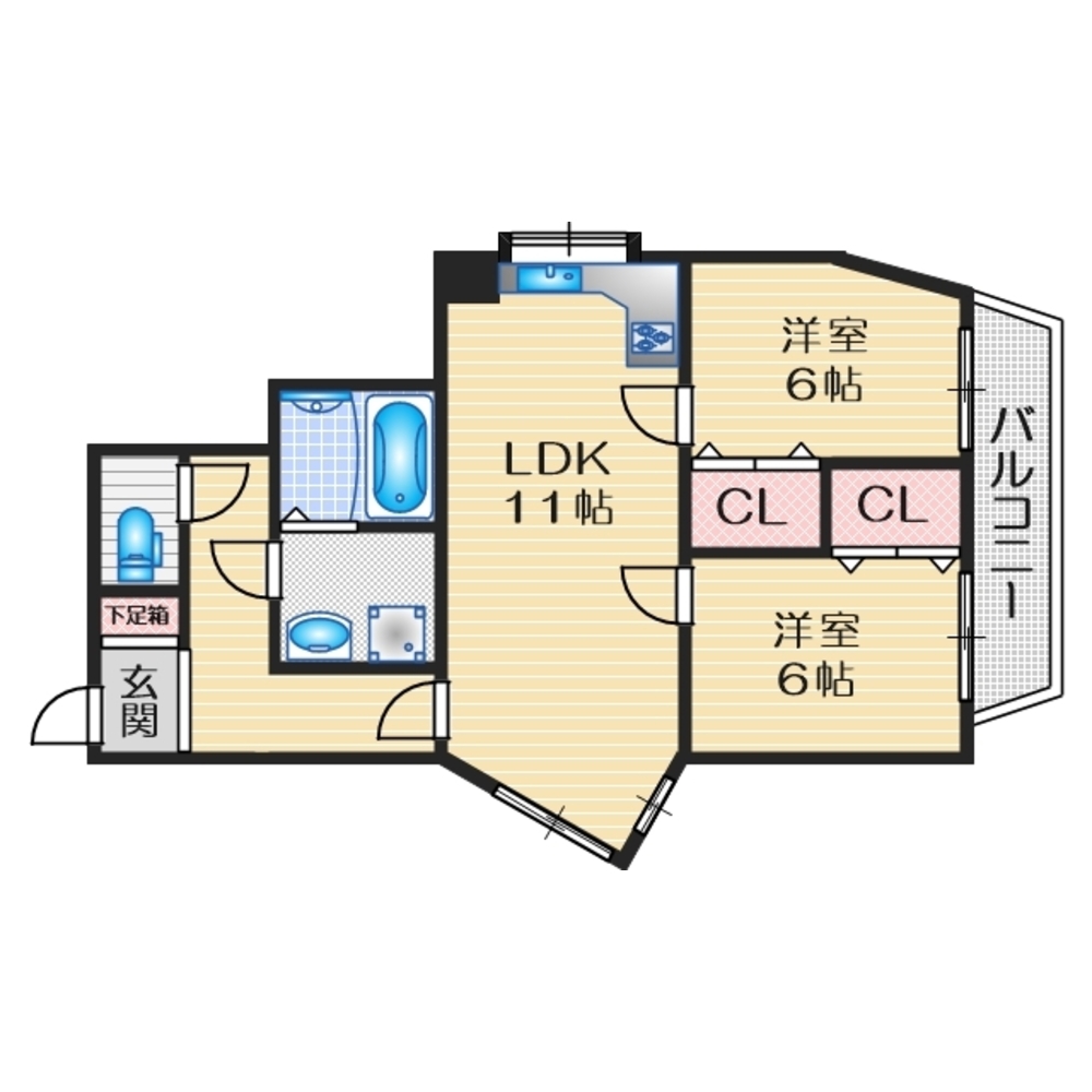 ヴィラウッドランドII 大阪府豊中市東豊中町6 (7.5万円／2LDK (洋6 洋6 LDK11)／55㎡)｜賃貸物件(賃貸マンション・アパート・一戸建て)の住宅情報・お部屋探しならYahoo!不動産