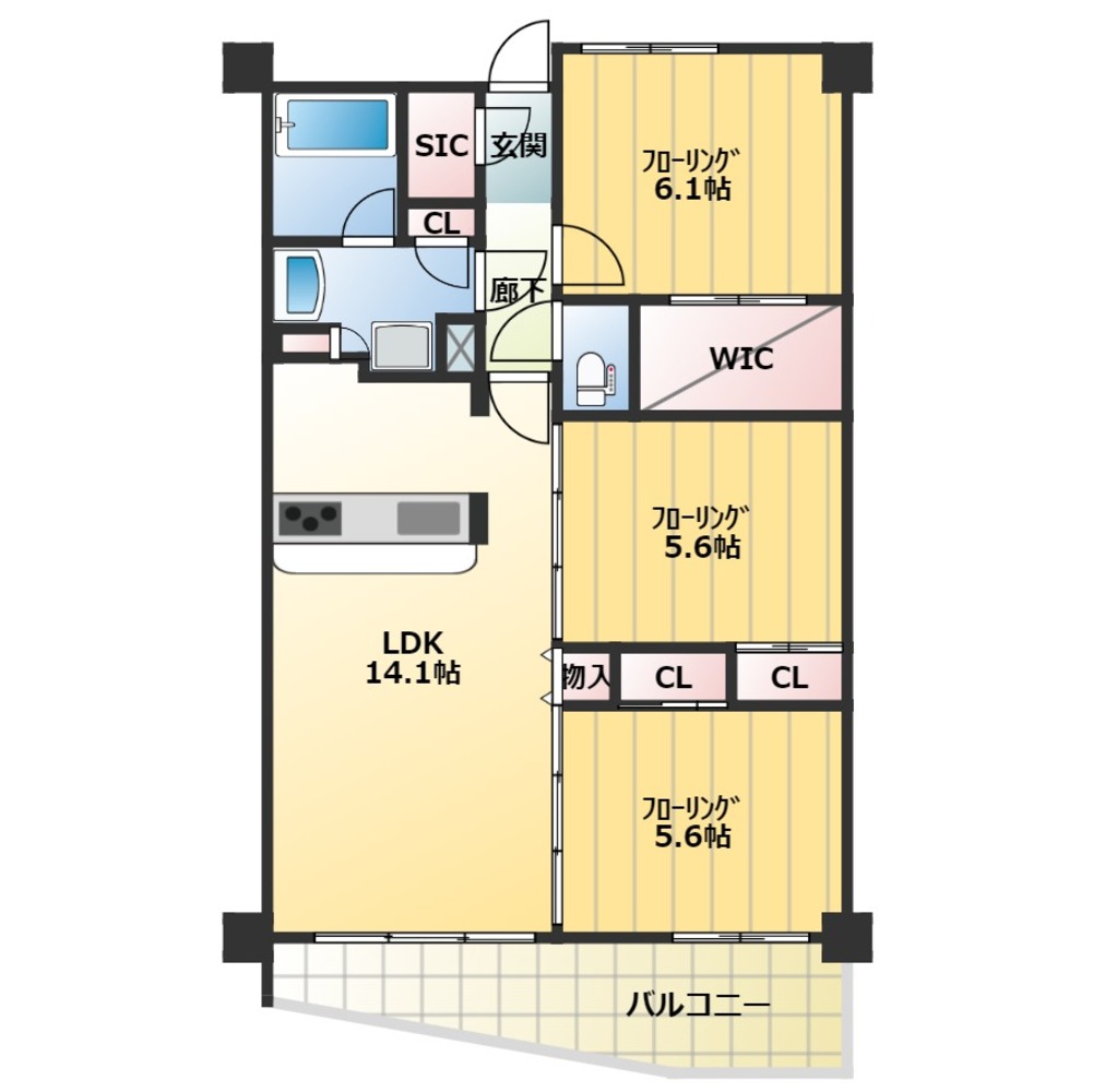 ミオカステーロ大宮 埼玉県さいたま市大宮区大成町1 (21万円／3LDK (洋6.1 洋5.6 洋5.6 LDK14.1)／71.72㎡)｜賃貸物件(賃貸マンション・アパート・一戸建て)の住宅 ...