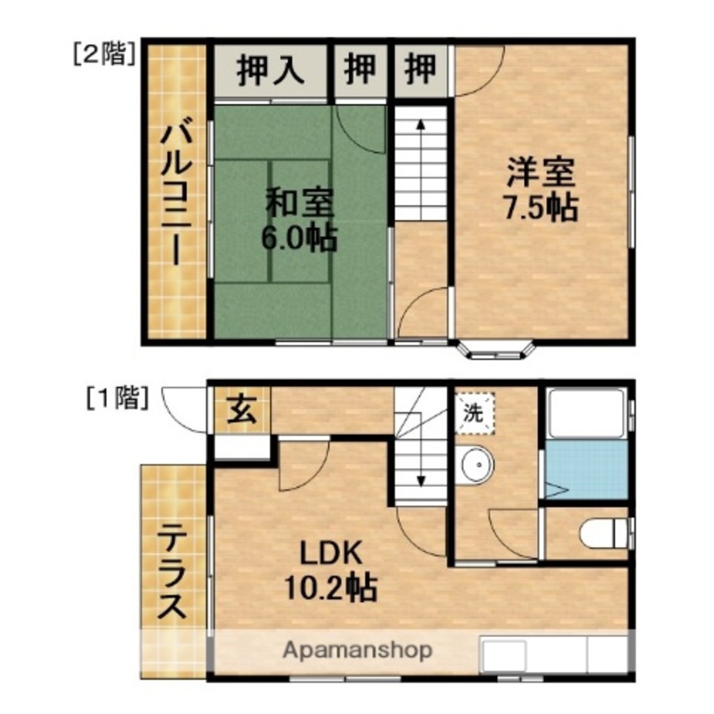 東海道本線（JR東海） 浜松駅 2階建 築28年 静岡県浜松市中央区大平台3 (6万円／2LDK (和6 洋7.5 LDK10.2)／57.96㎡)｜賃貸物件(賃貸マンション・アパート・一戸 ...