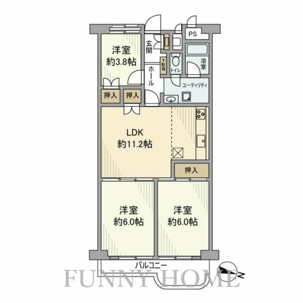 東急世田谷線 若林駅 8階建 築52年 東京都世田谷区三軒茶屋2 (28万円／3LDK (洋6 洋6 洋3.8 LDK11.2)／62.83㎡)｜賃貸物件(賃貸マンション・アパート・一戸建て ...
