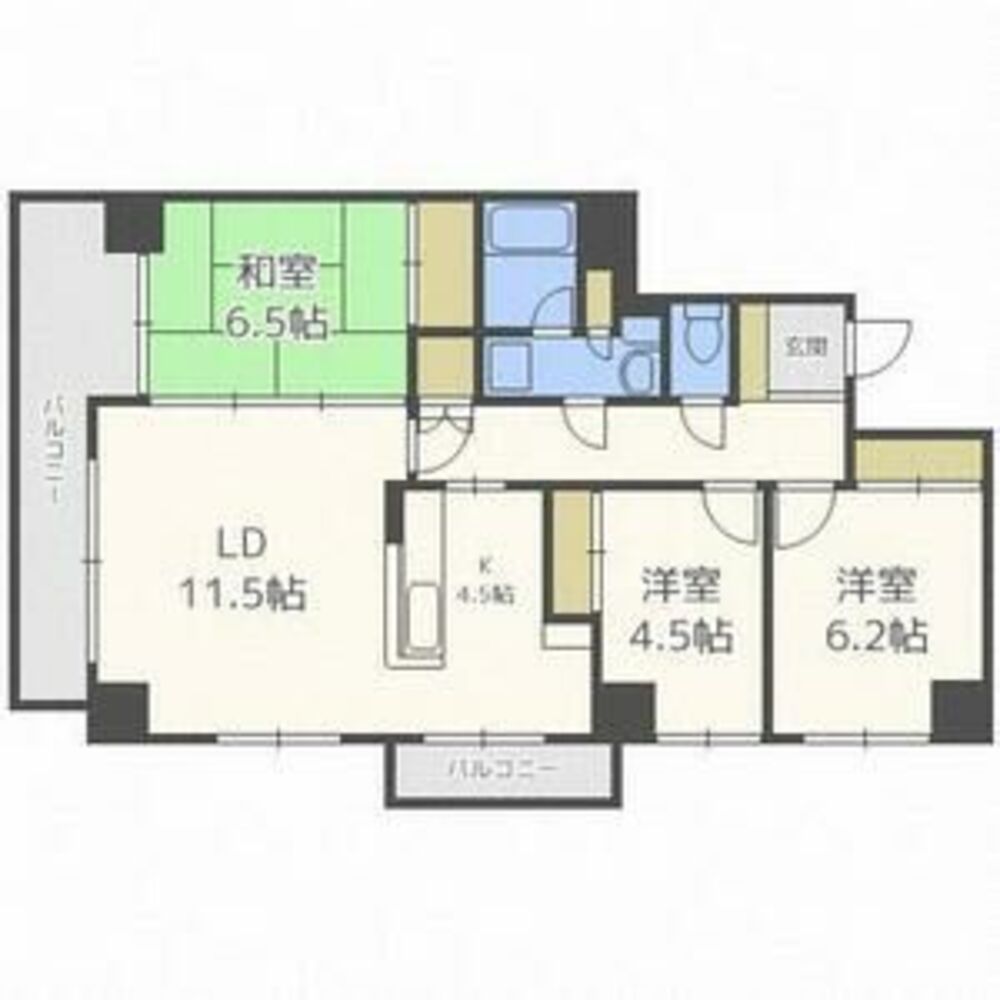 Kレジデンス山鼻 北海道札幌市中央区南十三条西15 (11.4万円／3LDK (和6.5 洋6.2 洋4.5 LD11.5K4.5)／77.54㎡)｜賃貸物件(賃貸マンション・アパート・一戸 ...