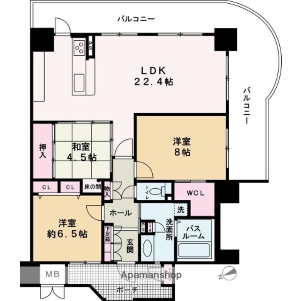 パレ・ロワイヤル飾磨 兵庫県姫路市飾磨区恵美酒 (14万円／3LDK (和4.5 洋8 洋6.5 LDK22.4)／89.89㎡)｜賃貸物件(賃貸マンション・アパート・一戸建て)の住宅情報・お ...