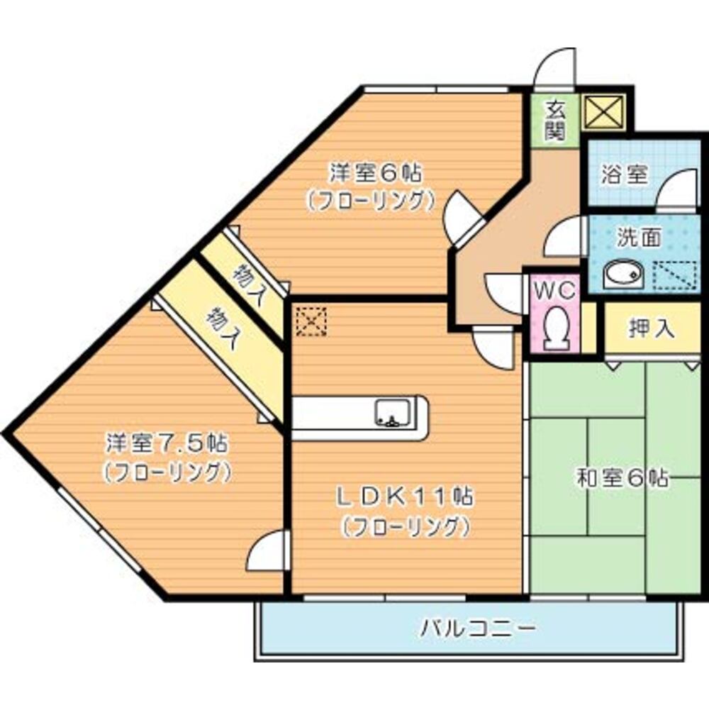 フィオレンティーナ 福岡県北九州市小倉北区片野4 (7.1万円／3LDK (和6 洋7.5 洋6 LDK10.4)／65.84㎡)｜賃貸物件(賃貸マンション・アパート・一戸建て)の住宅情報・お ...