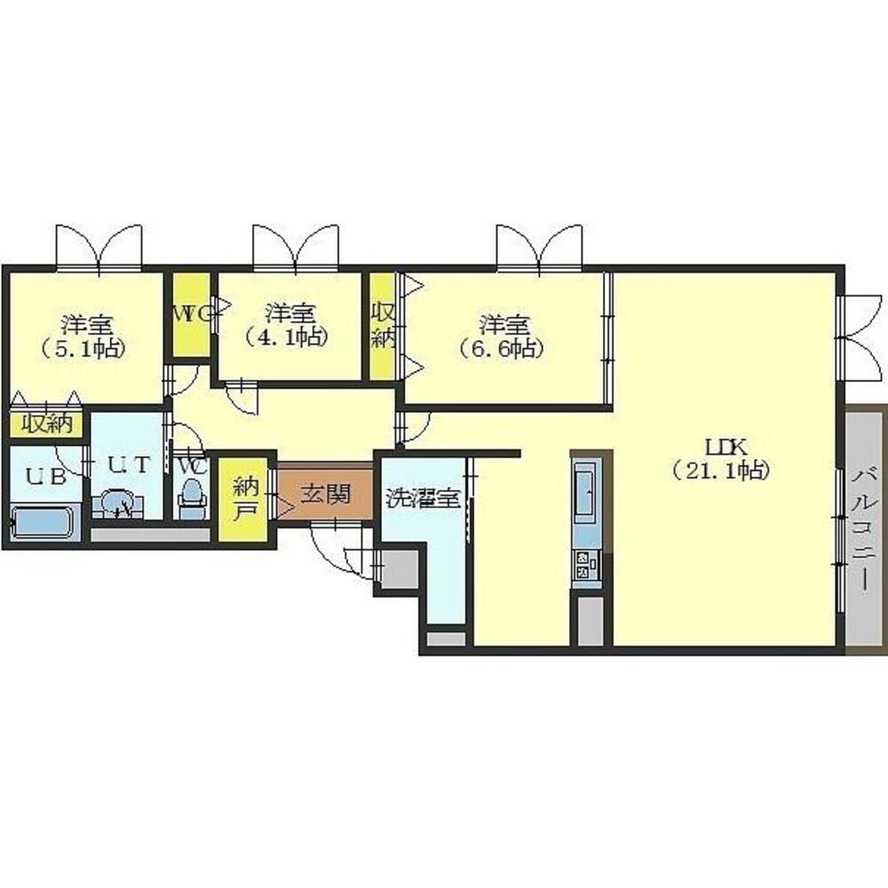 函館市電 杉並町駅 3階建 築6年 北海道函館市松陰町 (15.2万円／3LDK (洋6.5 洋5.3 洋4.1 LDK21.1)／108.91㎡)｜賃貸物件(賃貸マンション・アパート・一戸 ...