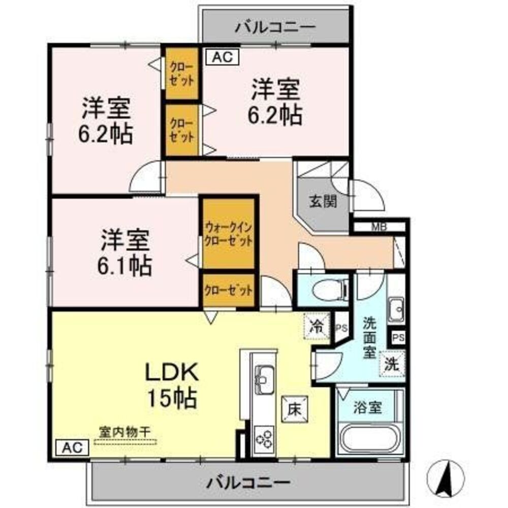 エンジェル フタミ 山口県防府市大字大崎 (8.95万円／3LDK (洋6.2 洋6.2 洋6.1 LDK15.0)／81.28㎡)｜賃貸物件(賃貸マンション・アパート・一戸建て)の住宅情報 ...