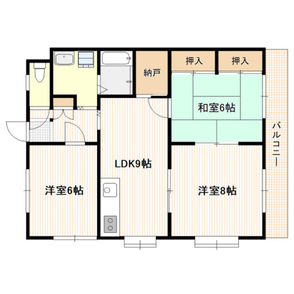 広島電鉄宮島線 楽々園駅 地上3階建て 築35年 広島県広島市佐伯区美の里1 (6.8万円／3LDK (和6 洋8 洋6 LDK9)／66.1㎡)｜賃貸物件(賃貸マンション・アパート・一戸建て ...