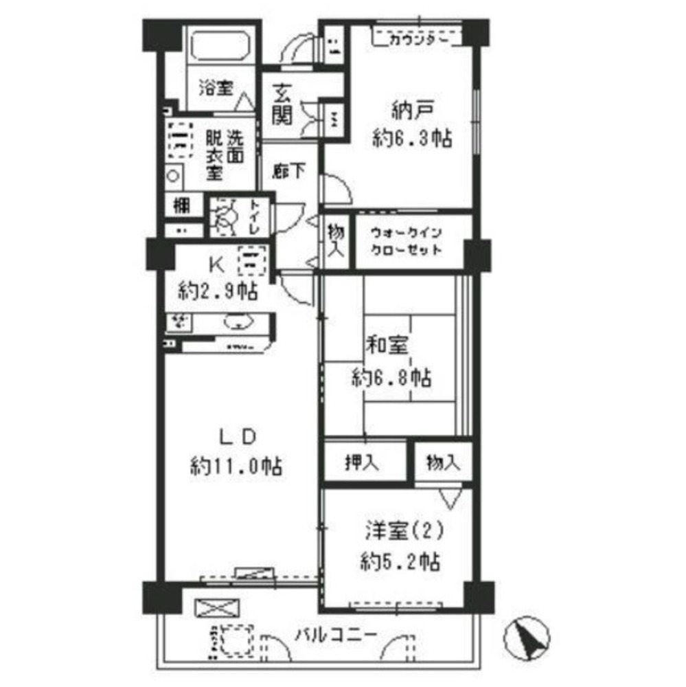 東急田園都市線 二子玉川駅 5階建 築29年 東京都世田谷区玉川1 (28.5万円／2SLDK (和6.8 洋5.2 LD11.0K2.9 ...