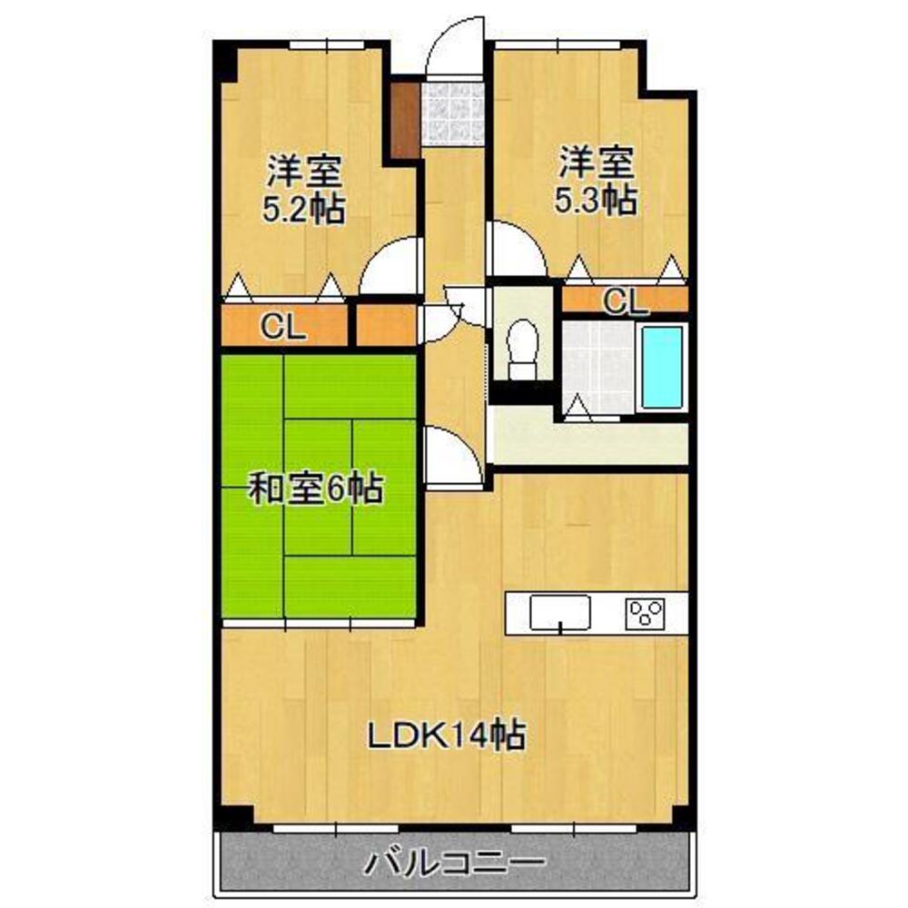 ペルル湯川新町壱番館 304号 福岡県北九州市小倉南区湯川新町4 (6.7万円／3LDK (和6 洋5.3 洋5.2 LDK14)／69.96㎡)｜賃貸物件(賃貸マンション・アパート・一戸建て ...