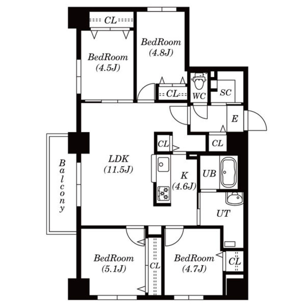 UranosS11 北海道札幌市中央区南十一条西6 (16.2万円／4LDK (洋5.1 洋4.8 洋4.7 洋4.5 LDK16.1)／80.87㎡)｜賃貸物件(賃貸マンション・アパート ...