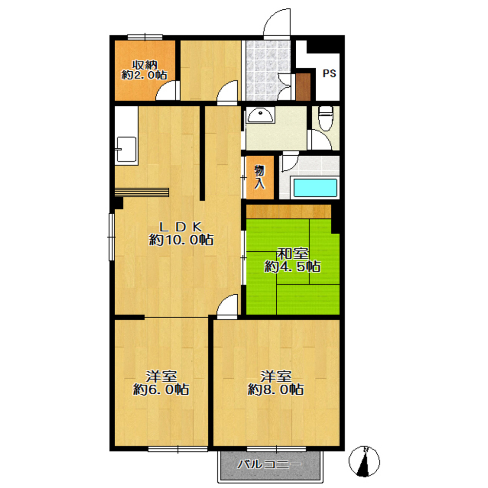 ハイライフ北仙台 宮城県仙台市青葉区荒巻神明町 (6.5万円／3SLDK (和4.5 洋8 洋6 LDK10 納戸 2)／70.77㎡)｜賃貸物件(賃貸マンション・アパート・一戸建て)の住宅 ...
