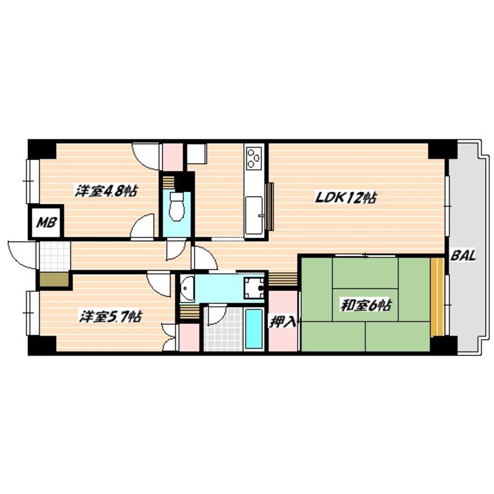 総武線 西船橋駅 6階建 築33年 千葉県船橋市西船7 (11.5万円／3LDK (和6 洋5.7 洋4.8 LDK12)／65.54㎡)｜賃貸物件(賃貸マンション・アパート・一戸建て)の住宅 ...