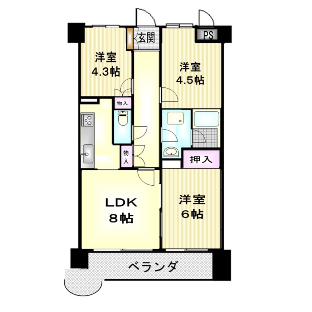 ラヴィータ桑野 福島県郡山市桑野4 (6.8万円／3LDK (洋6 洋4.5 洋4.3 LDK8)／59.85㎡)｜賃貸物件(賃貸マンション・アパート・一戸建て)の住宅情報・お部屋探しなら ...