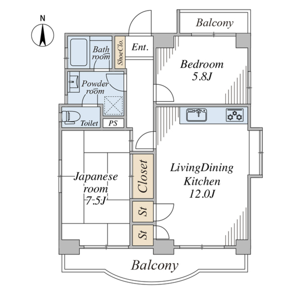 セイコーフラット山手 神奈川県横浜市中区柏葉 (11.7万円／2LDK (和7.5 洋5.8 LDK12)／58.32㎡)｜賃貸物件(賃貸マンション・アパート・一戸建て)の住宅情報・お部屋探し ...