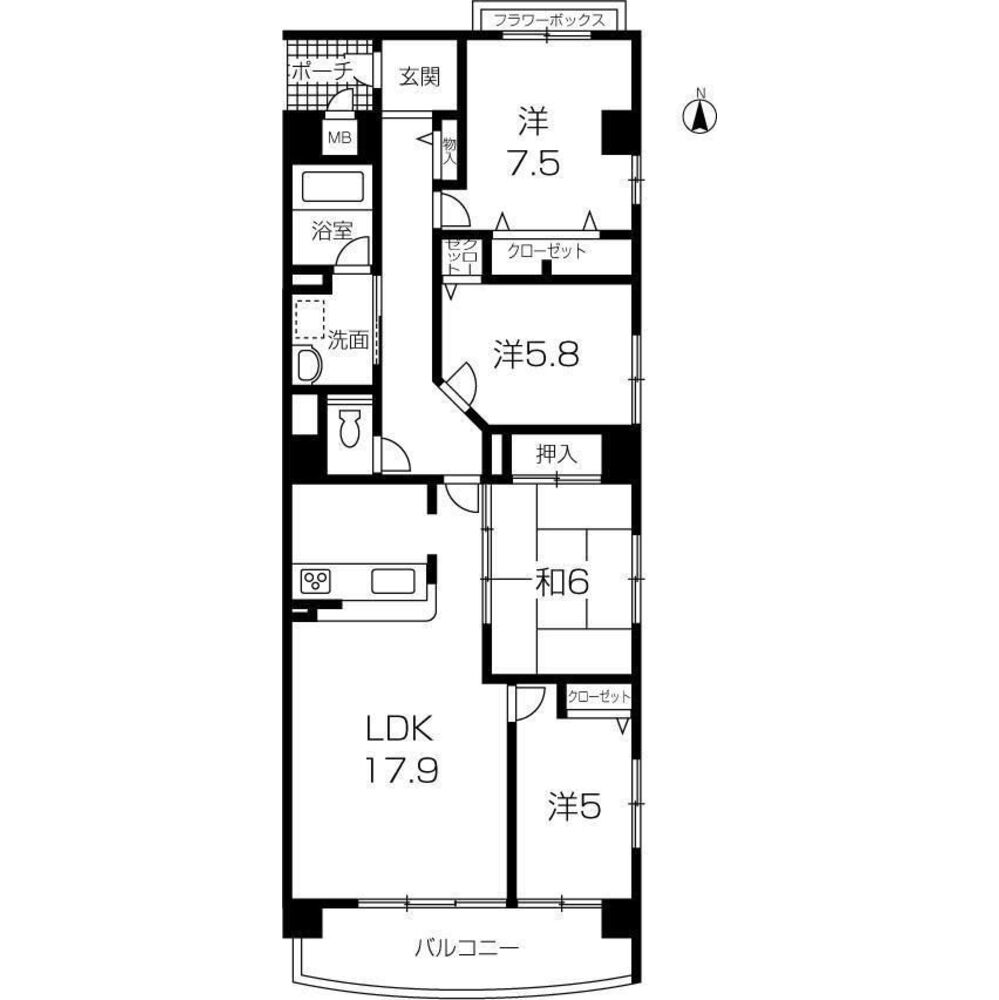 山陽本線（JR西日本） 姫路駅 6階建 築25年 兵庫県姫路市新在家2 (10.7万円／4LDK (和6 洋7.5 洋5.8 洋5 LDK17.9)／95.12㎡)｜賃貸物件(賃貸マンション ...