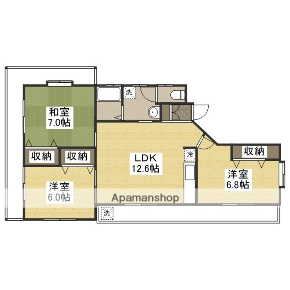 ジョイフル津島II号館 岡山県岡山市北区津島西坂2 (8.5万円／3LDK (和7 洋6.8 洋6 LDK12.6)／68.95㎡)｜賃貸物件(賃貸マンション・アパート・一戸建て)の住宅情報 ...