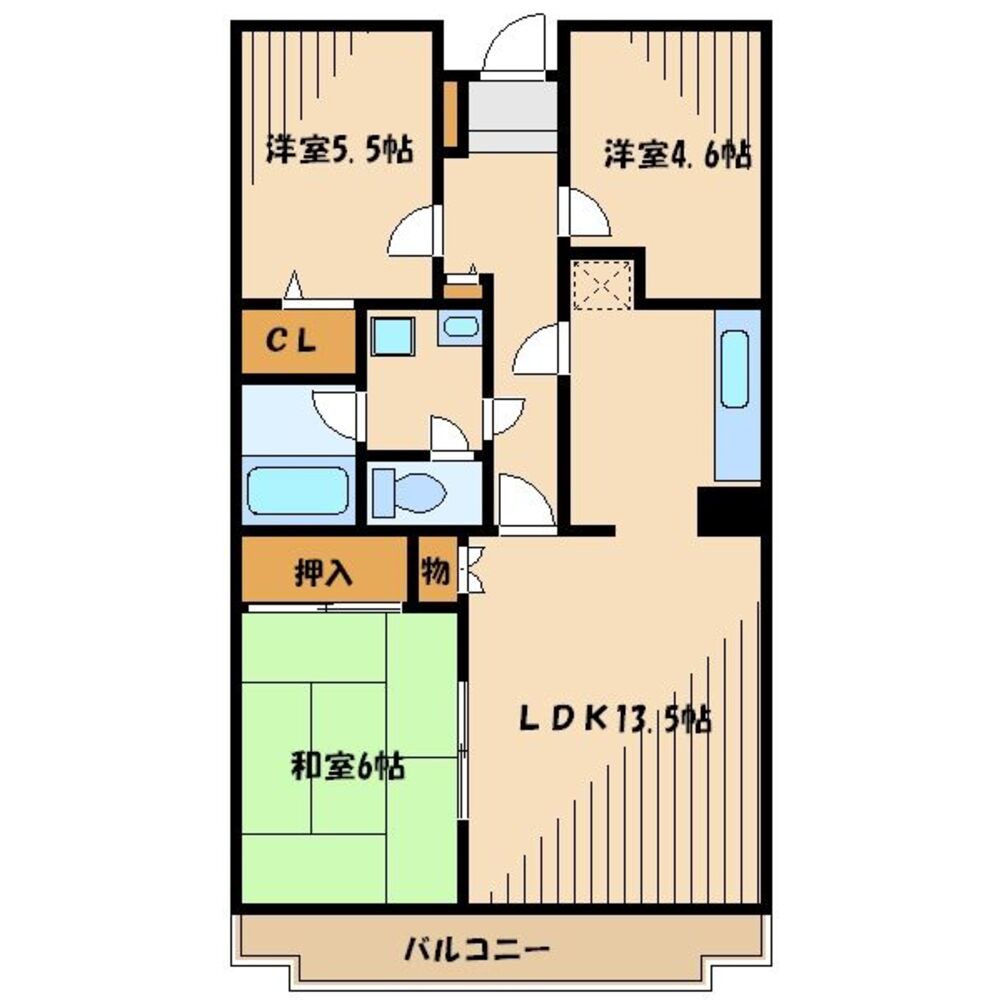 小田急小田原線 町田駅 5階建 築32年 神奈川県相模原市南区鵜野森1 (9.6万円／3LDK (和6 洋5.5 洋4.6 LDK13.5)／65.21㎡)｜賃貸物件(賃貸マンション・アパート ...