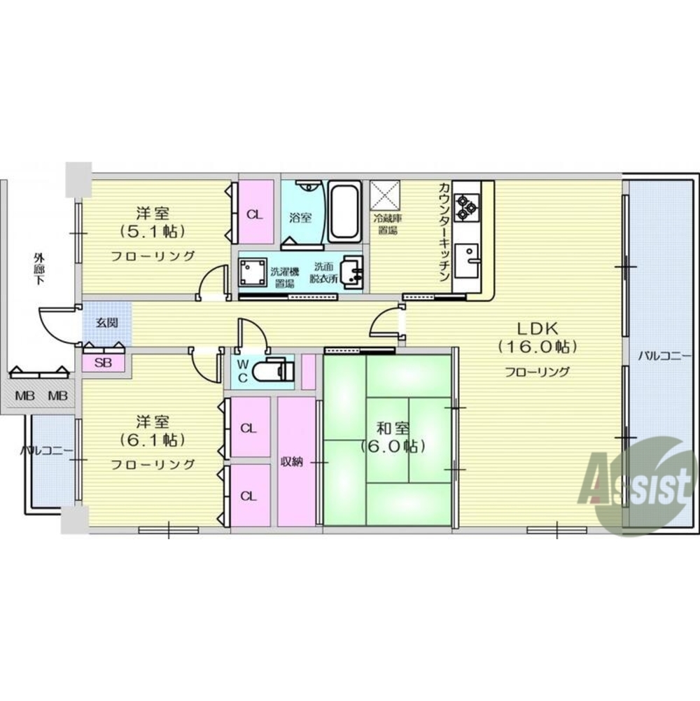 グローリィハイツNo3 宮城県仙台市太白区長町南3 (10.5万円／3LDK (和6 洋6.1 洋5.1 LDK16)／75.6㎡)｜賃貸物件(賃貸マンション・アパート・一戸建て)の住宅情報 ...