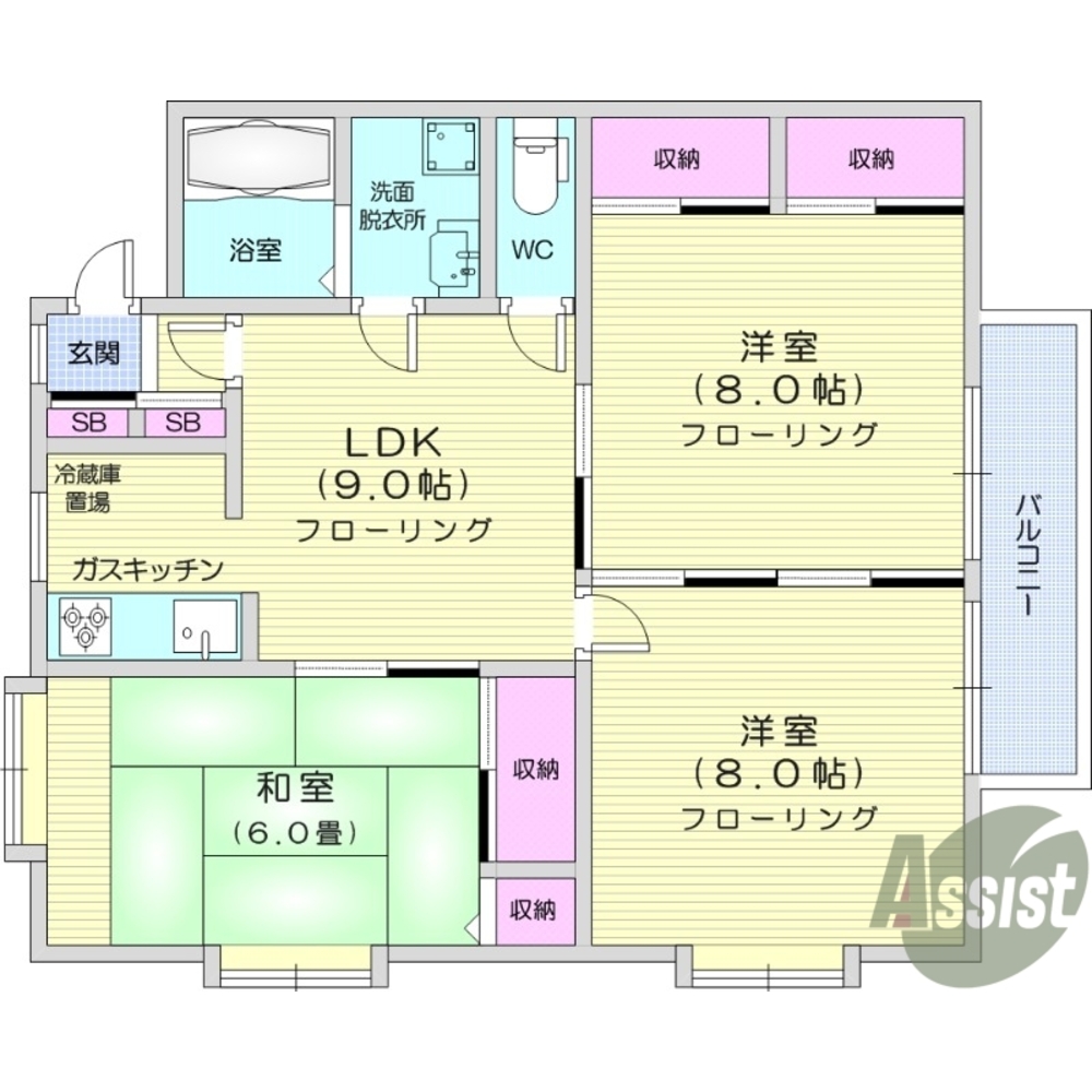 ローレンスパークB 宮城県名取市手倉田字諏訪 (6.3万円／3LDK (和6 洋8 洋8 LDK9)／70.77㎡)｜賃貸物件(賃貸マンション・アパート・一戸建て)の住宅情報・お部屋探しなら ...
