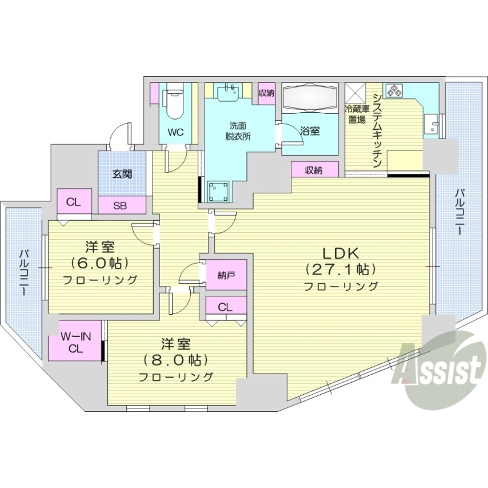 札幌市営地下鉄東西線 円山公園駅 11階建 築6年 北海道札幌市中央区北一条西27 (35万円／2LDK (洋8 洋6 LDK27.1)／101.99㎡)｜賃貸物件(賃貸マンション・アパート ...