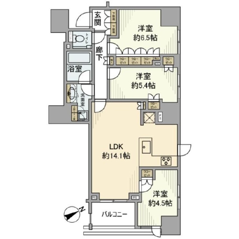 茅場町駅徒歩2分 分譲 希少な3LDK 南向き 東京都中央区日本橋茅場町3 (33.1万円／3LDK (洋6.5 洋5.4 洋4.5 LDK14.1)／69.2㎡)｜賃貸物件(賃貸マンション ...