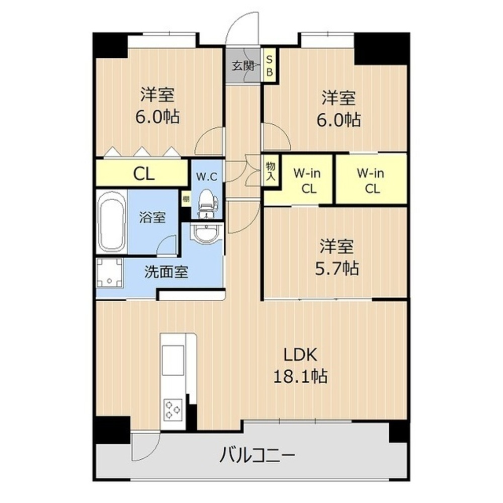 LIBTH平成駅前 熊本県熊本市中央区本山町 (11.8万円／3LDK (洋6 洋6 洋5.7 LDK18.1)／80.2㎡)｜賃貸物件(賃貸マンション・アパート・一戸建て)の住宅情報・お ...