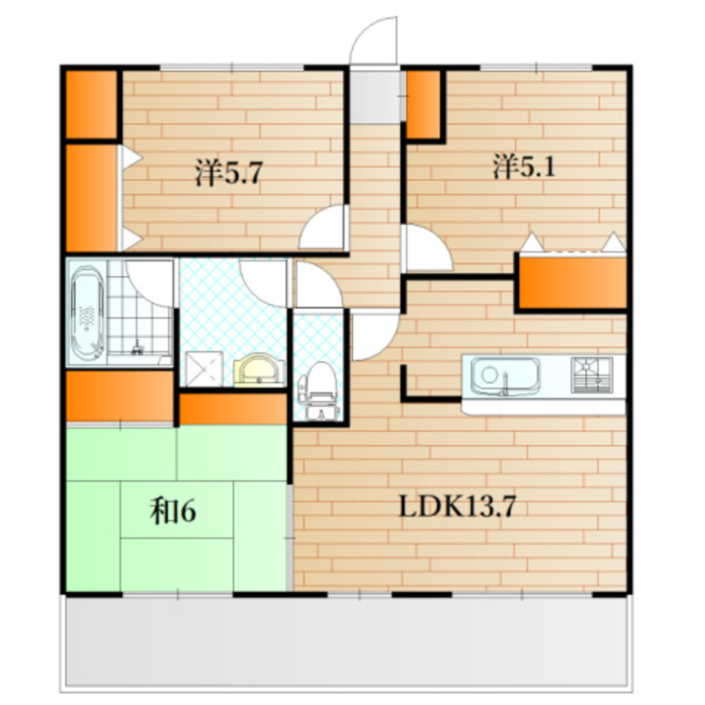 山陽本線（JR西日本） 新下関駅 11階建 築33年 山口県下関市一の宮住吉3 (6.5万円／3LDK (和6 洋5.7 洋5.1 LDK13.7)／66.26㎡)｜賃貸物件(賃貸マンション ...