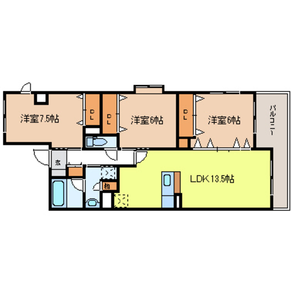 S-BOX泉 宮城県仙台市泉区市名坂字本屋敷 (9万円／3LDK (洋7.5 洋6 洋6 LDK13.5)／73.31㎡)｜賃貸物件(賃貸マンション・アパート・一戸建て)の住宅情報・お部屋探し ...