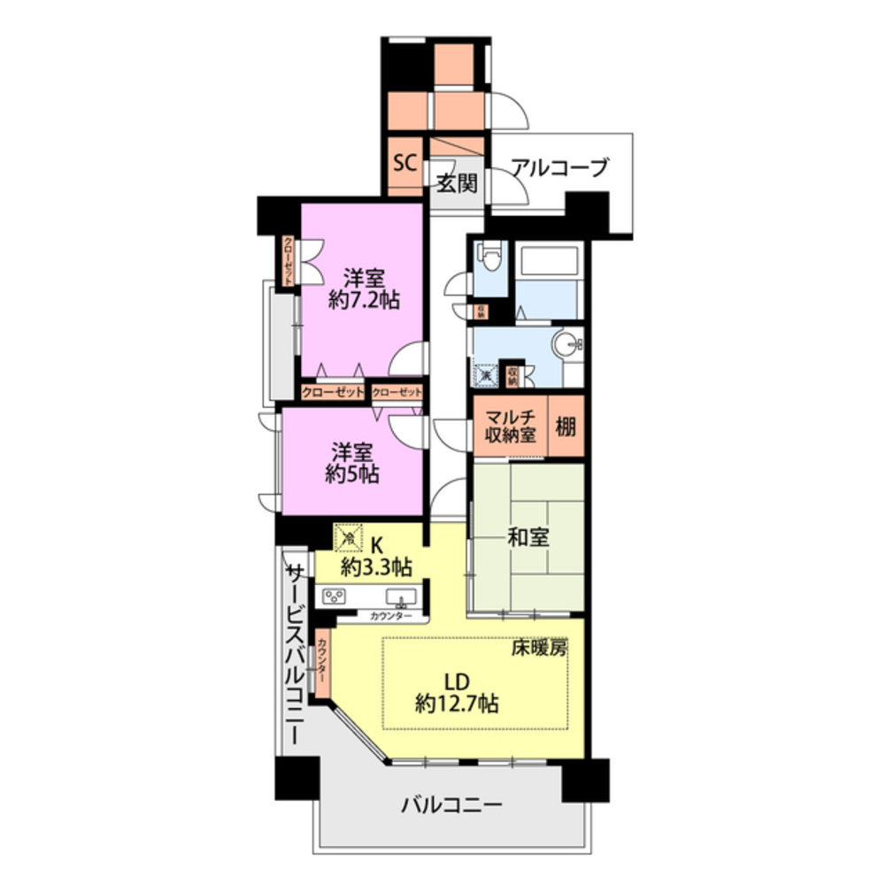 サーパス柿川通り 新潟県長岡市殿町2 (16万円／3LDK (和6 洋7.2 洋5 LD12.7K3.3)／83.93㎡)｜賃貸物件(賃貸マンション・アパート・一戸建て)の住宅情報・お部屋探し ...