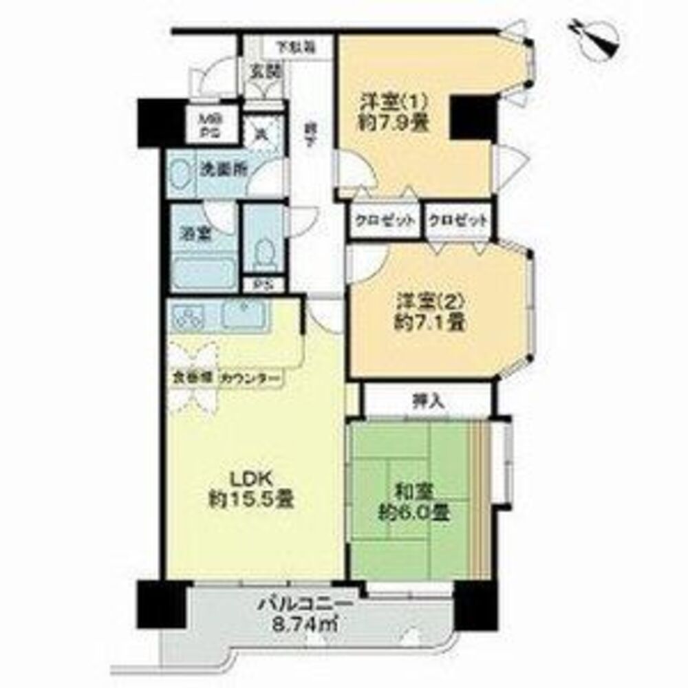 仙台市営地下鉄南北線 北仙台駅 14階建 築34年 宮城県仙台市青葉区昭和町 (12万円／3LDK (和6 洋7.9 洋7.1 LDK15.5)／87.87㎡)｜賃貸物件(賃貸マンション ...