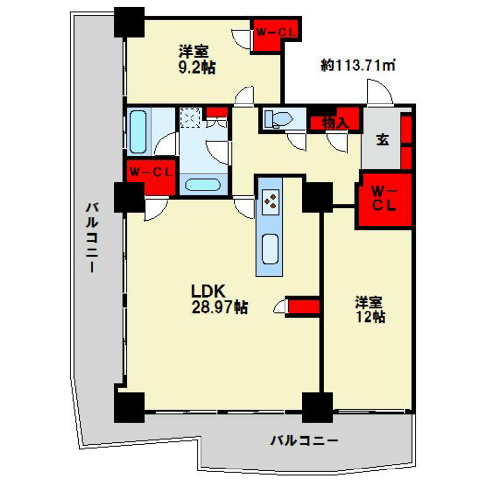 KOKURA TOWER 福岡県北九州市小倉北区馬借1 (27万円／2LDK (洋12 洋9.2 LDK28.9)／113.71㎡)｜賃貸物件(賃貸マンション・アパート・一戸建て)の住宅情報 ...