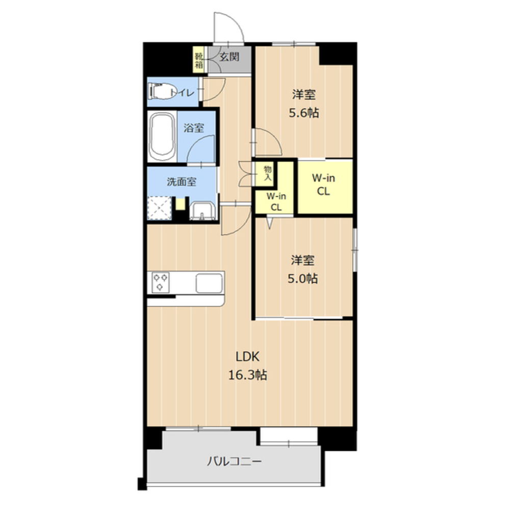LIBTH京町 熊本県熊本市中央区京町2 (9.35万円／2LDK (洋5.6 洋5 LDK16.3)／62.54㎡)｜賃貸物件(賃貸マンション・アパート・一戸建て)の住宅情報・お部屋探しなら ...
