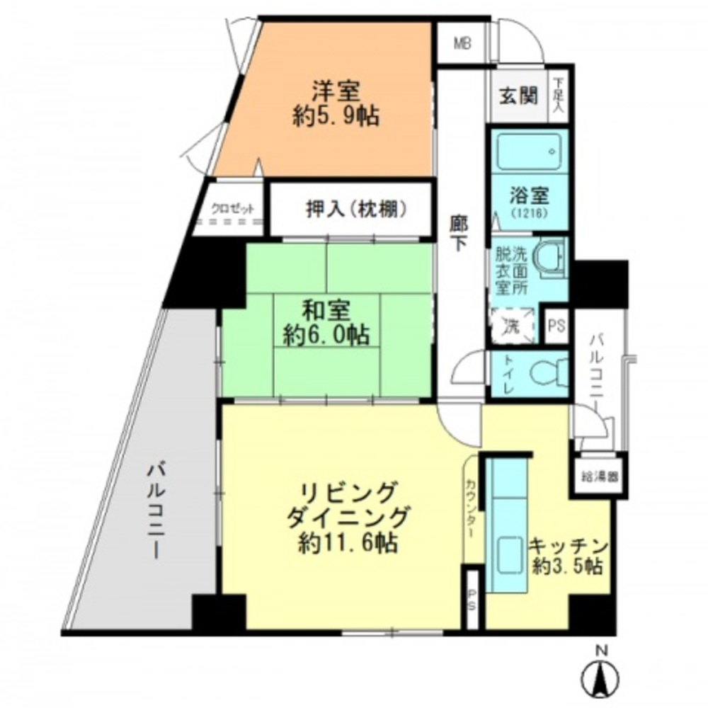 ダイアモンドビュー 広島県広島市中区舟入中町 (8.1万円／2LDK (和6 洋5.9 LDK15.1)／62.71㎡)｜賃貸物件(賃貸マンション・アパート・一戸建て)の住宅情報・お部屋探し ...