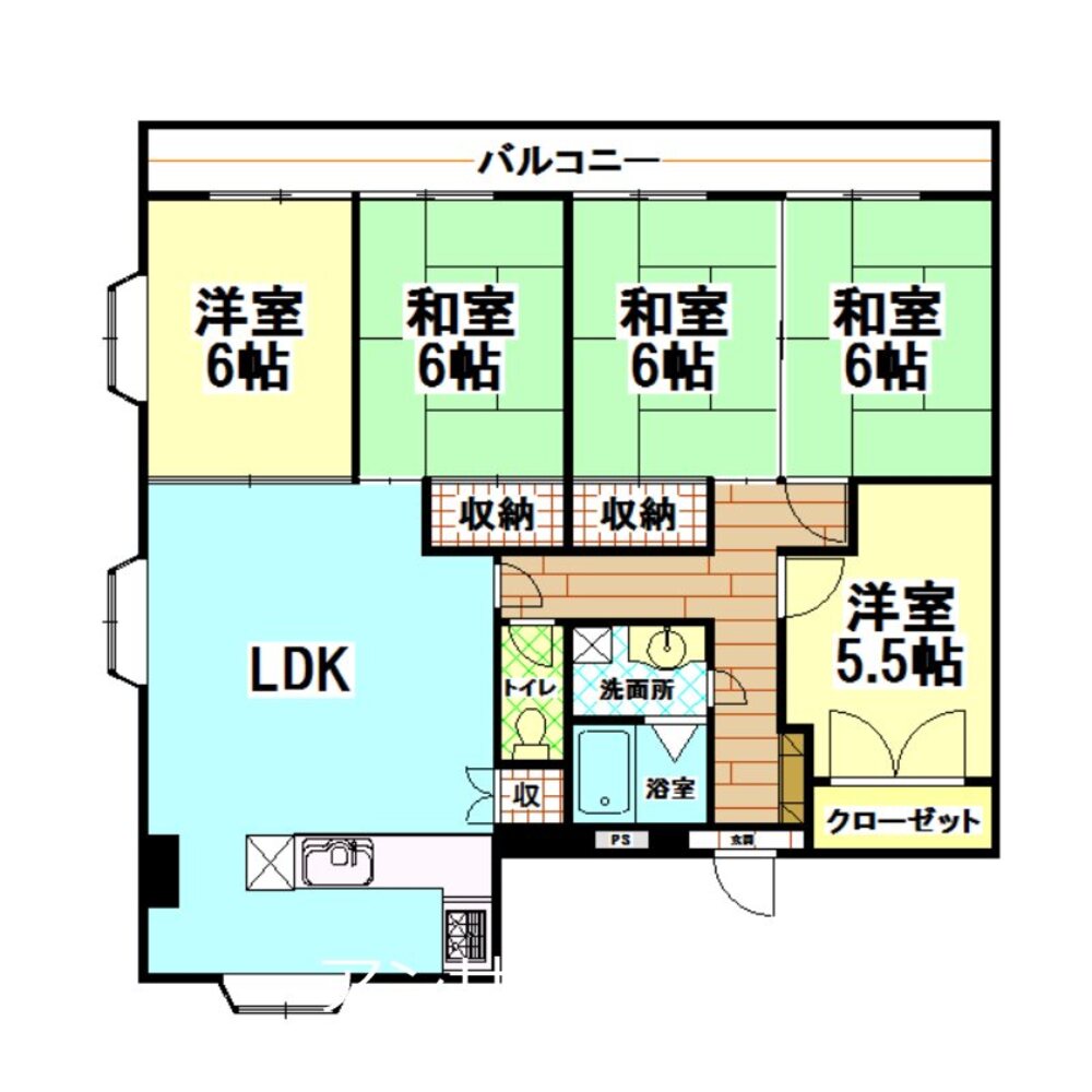 日豊本線 南小倉駅 地上7階建て 築33年 福岡県北九州市小倉北区熊谷1 (7万円／5LDK (和6 和6 和6 洋6 洋5.5 LDK10.5)／105.1㎡)｜賃貸物件(賃貸マンション ...