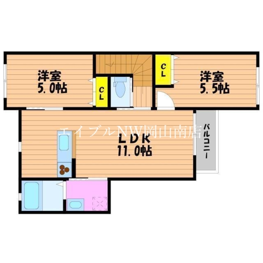 山陽本線（JR西日本） 岡山駅 地上2階建て 築8年 岡山県岡山市南区藤田 (6.4万円／2LDK (洋5.5 洋5 LDK11)／50㎡)｜賃貸物件(賃貸マンション・アパート・一戸建て)の ...