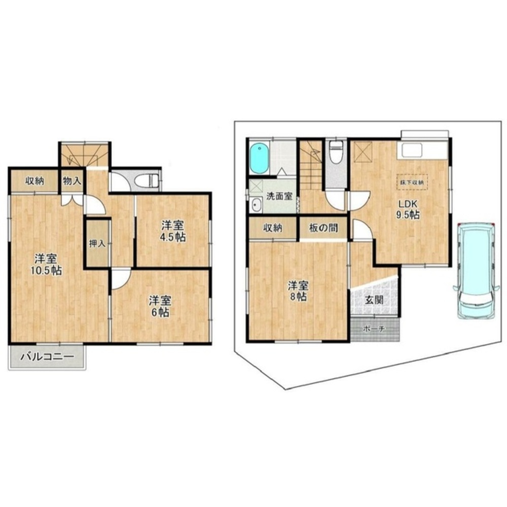 吉川市道庭二丁目貸家 埼玉県吉川市道庭2 (11万円／4LDK (洋10.5 洋8 洋6 洋4.5 LDK9.5)／80.32㎡)｜賃貸物件(賃貸マンション・アパート・一戸建て)の住宅情報・お ...