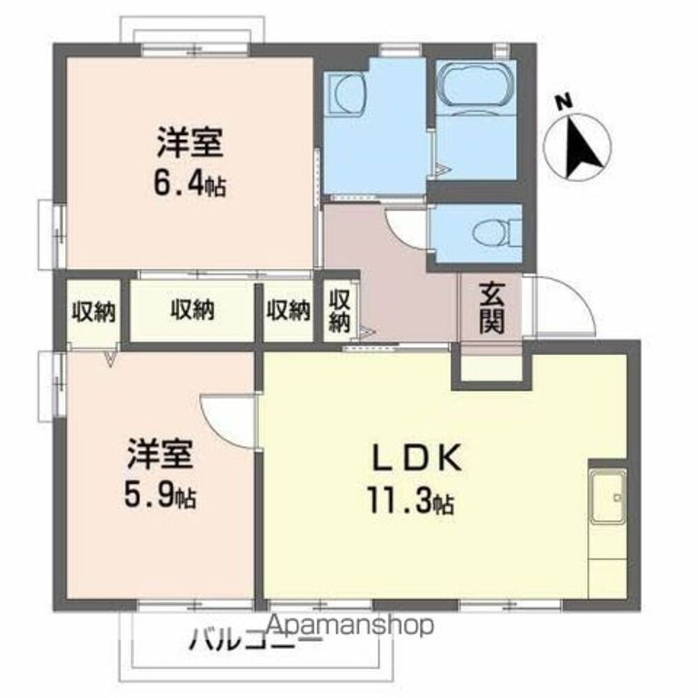東北新幹線 郡山駅 地上2階建て 築29年 福島県郡山市新屋敷002 (6.1万円／2LDK (洋室5.9 洋室6.4 LDK11.3)／54㎡)｜賃貸物件(賃貸マンション・アパート・一戸建て ...